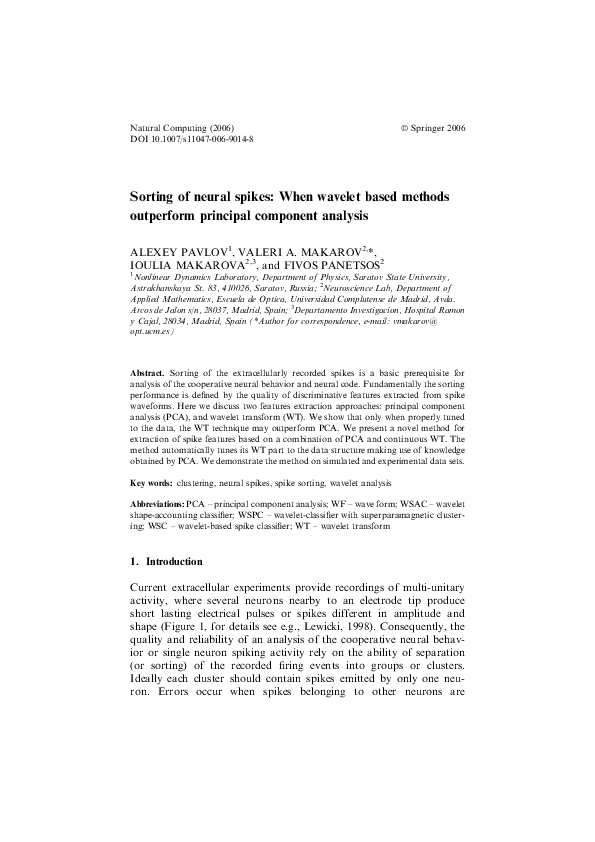 Pdf Sorting Of Neural Spikes When Wavelet Based Methods Outperform