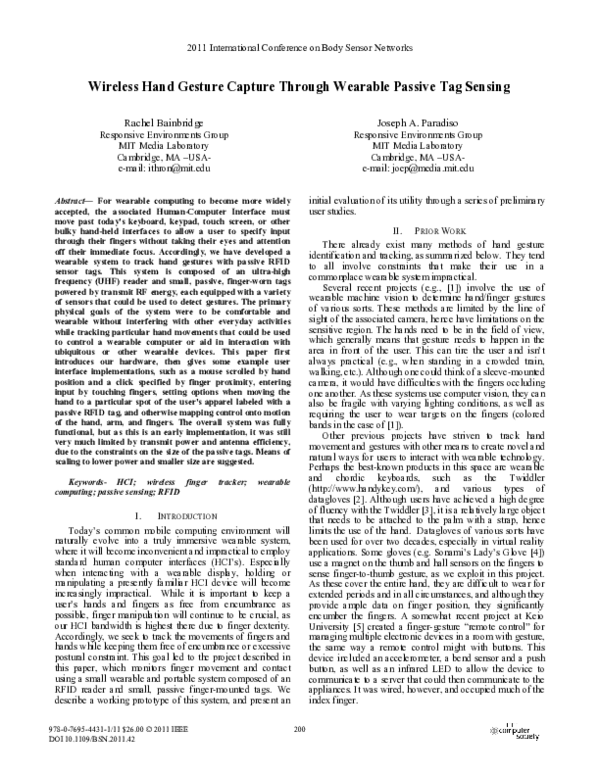 (PDF) Wireless Hand Gesture Capture through Wearable Passive Tag Sensing