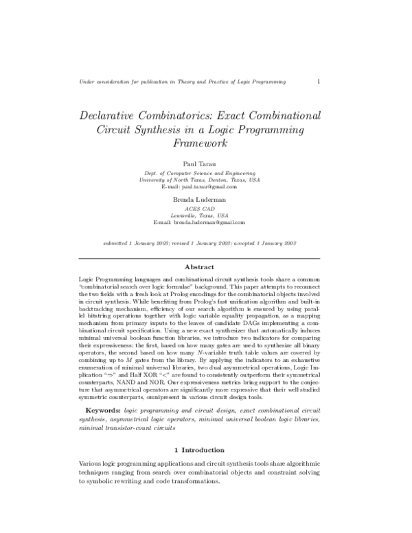Pdf Declarative Combinatorics Exact Combinational Circuit Synthesis