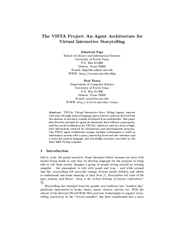 (PDF) The VISTA project: An agent architecture for virtual interactive ...