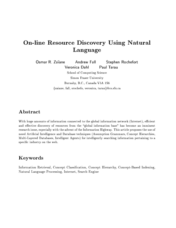 (PDF) On-Une Resource Discovery Using Natural Language