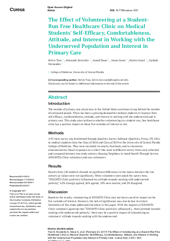 (PDF) The Effect of Volunteering at a Student-Run Free Healthcare ...