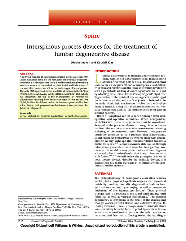 (PDF) Interspinous process devices for the treatment of lumbar ...
