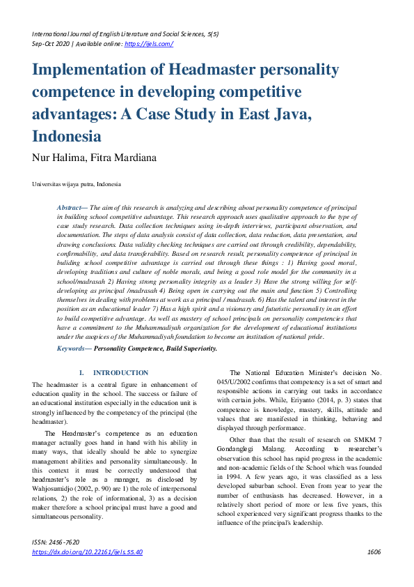 (PDF) Implementation of Headmaster personality competence in developing ...