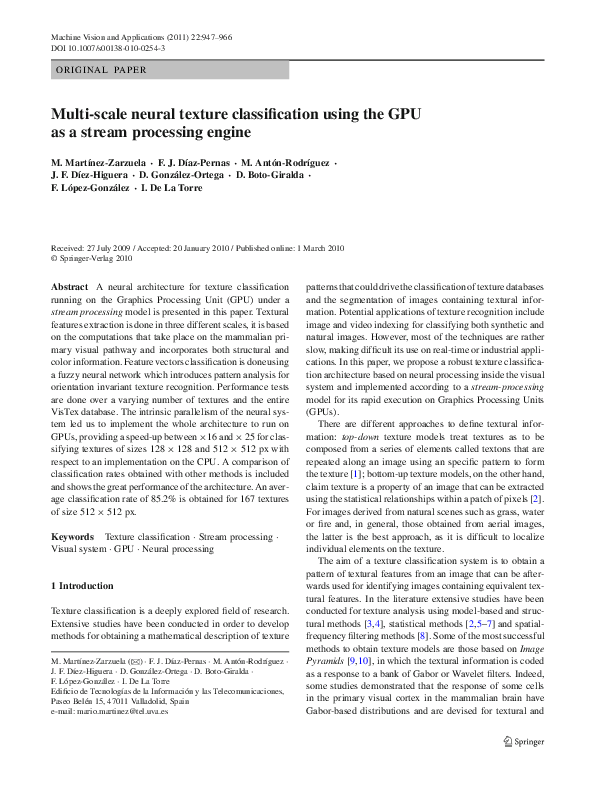 (PDF) Multi-scale neural texture classification using the GPU as a stream processing engine ...