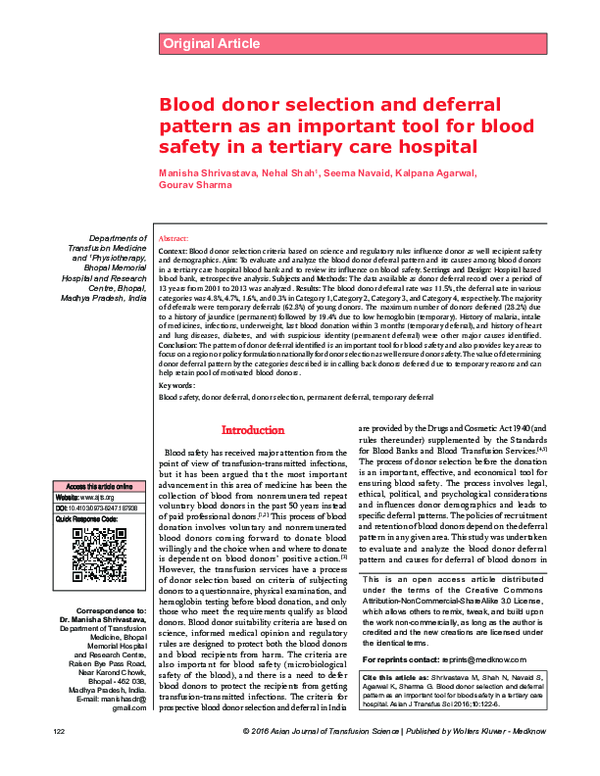 (PDF) Blood donor selection and deferral pattern as an important tool ...