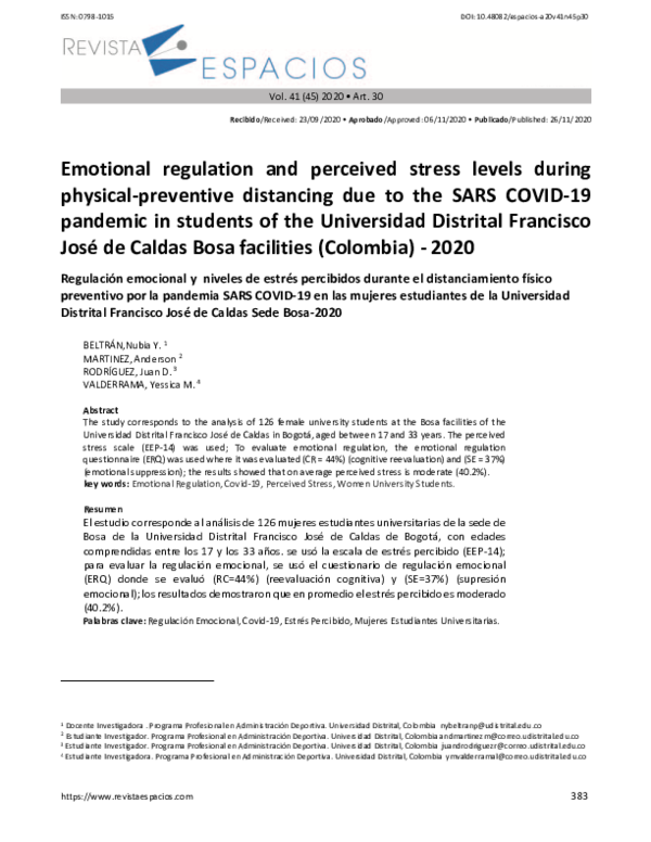 (PDF) Stress and Emotion Regulation in Students During COVID