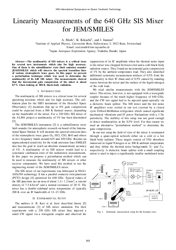 (PDF) Linearity Measurements of the 640 GHz SIS Mixer for JEM/SMILES