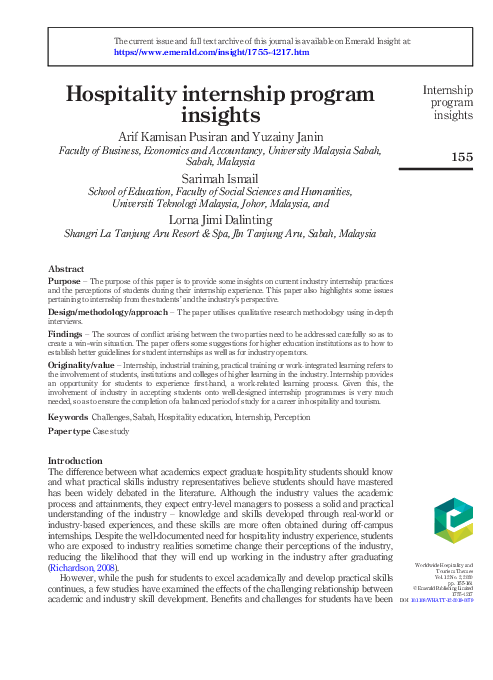 (PDF) Hospitality internship program insights