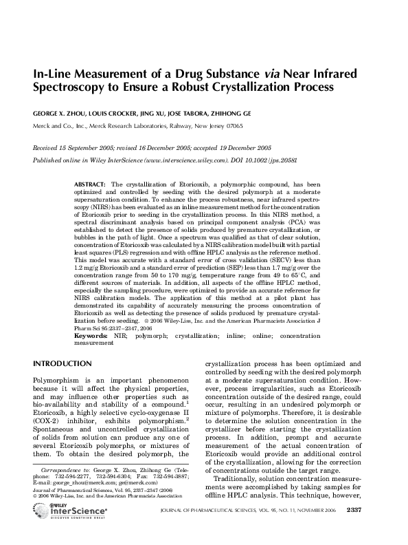 (PDF) In-line Measurement of a Drug Substance via Near Infrared ...