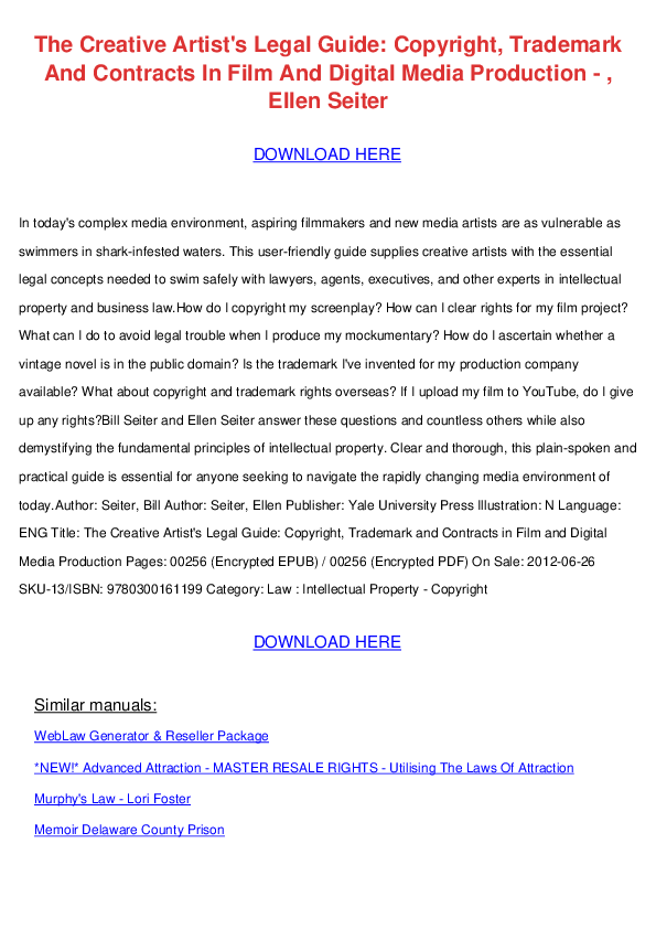 (PDF) The Creative Artist's Legal Guide: Copyright, Trademark and ...