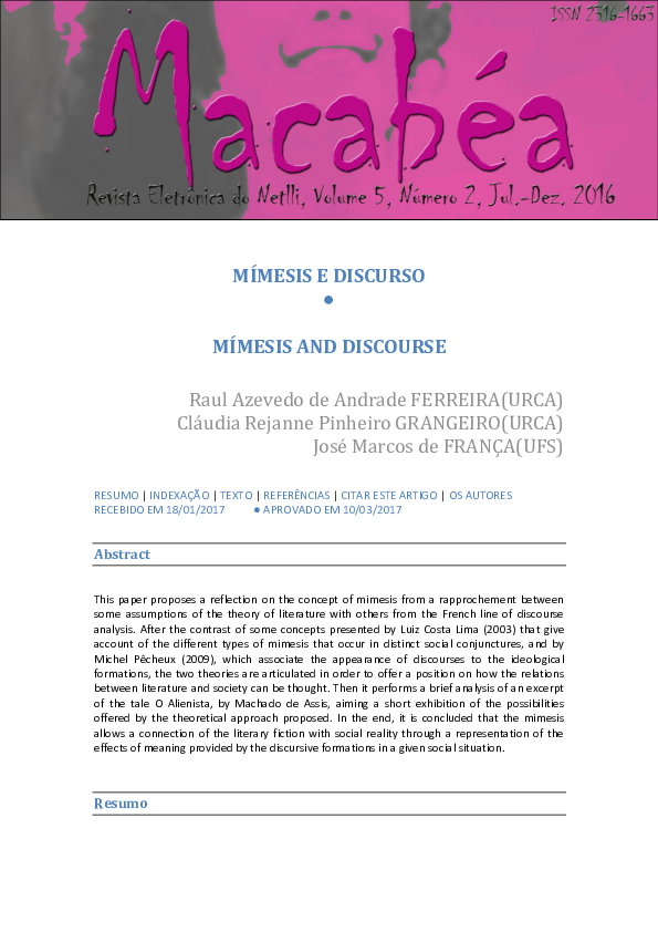 (PDF) Mímesis e Discurso