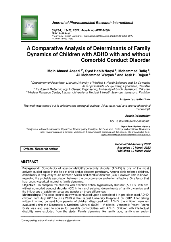 (PDF) A Comparative Analysis of Determinants of Family Dynamics of Children with ADHD with and ...