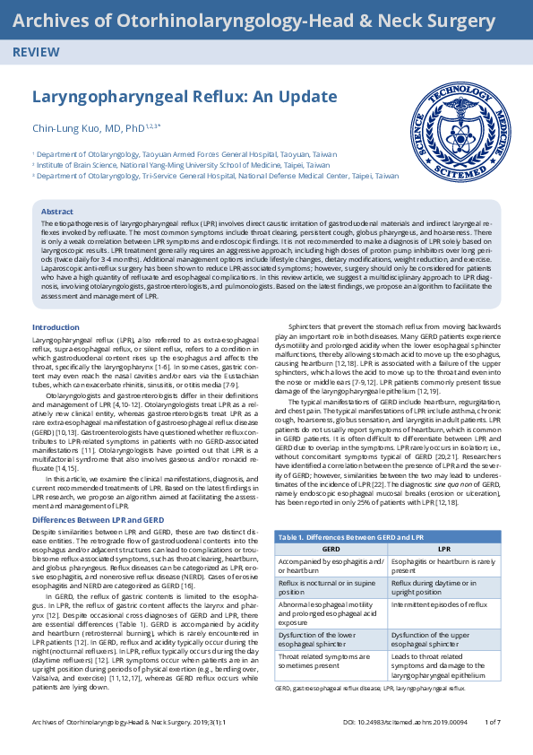 (PDF) Laryngopharyngeal Reflux: An Update
