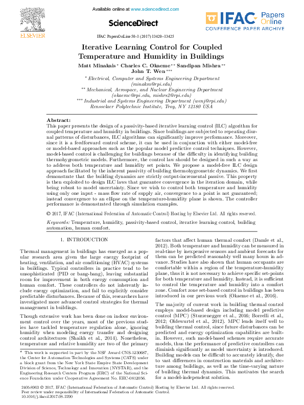 (PDF) Iterative Learning Control for Coupled Temperature and Humidity in Buildings
