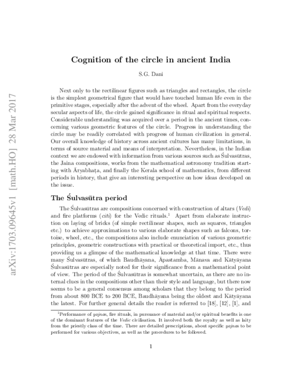 (PDF) Cognition of the circle in ancient India | Shrikrishna G Dani ...