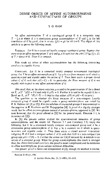 (PDF) Dense Orbits of Affine Automorphisms and Compactness of Groups