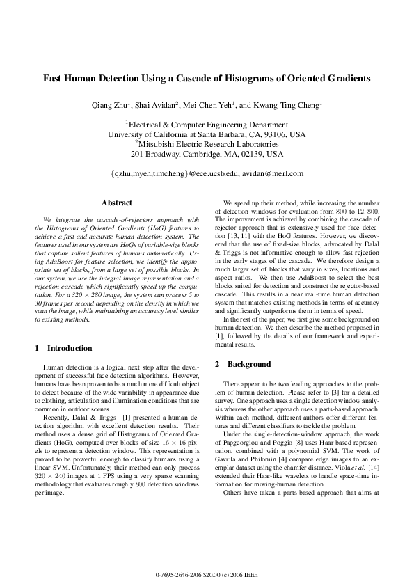 Pdf Fast Human Detection Using A Cascade Of Histograms Of Oriented
