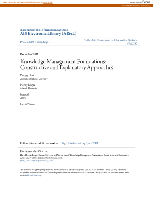 (PDF) Knowledge Management Foundations: Constructive and Explanatory Approaches