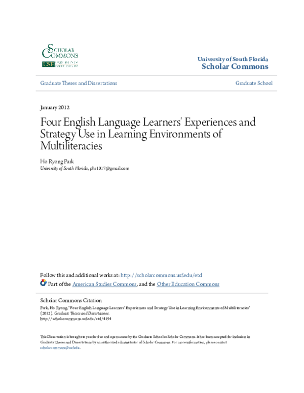 (PDF) Four English Language Learners' Experiences and Strategy Use in Learning Environments of ...