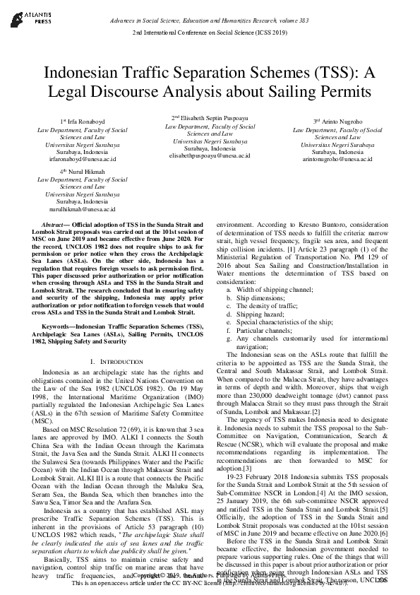 (PDF) Indonesian Traffic Separation Schemes (TSS): A Legal Discourse Analysis about Sailing Permits