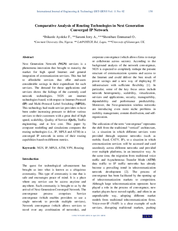 (PDF) Comparative Analysis of Routing Technologies in Next Generation Converged IP Network
