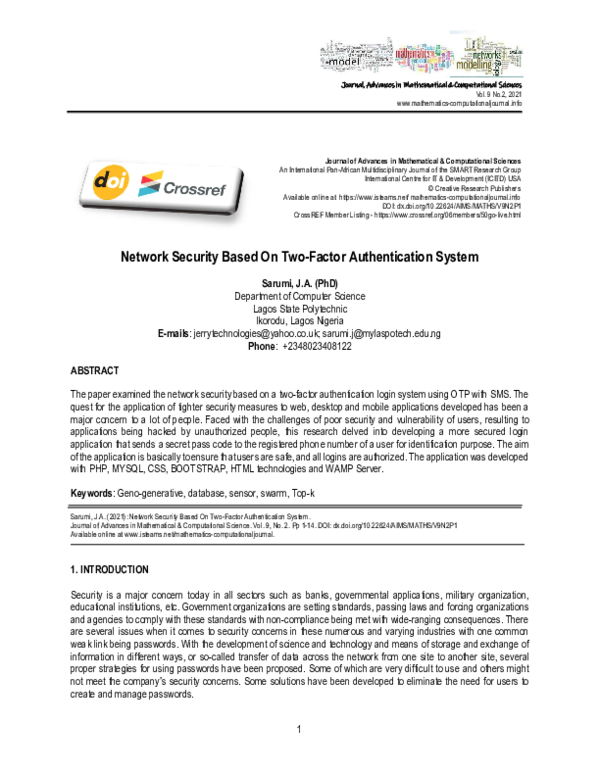 (PDF) Network Security Based On Two-Factor Authentication System