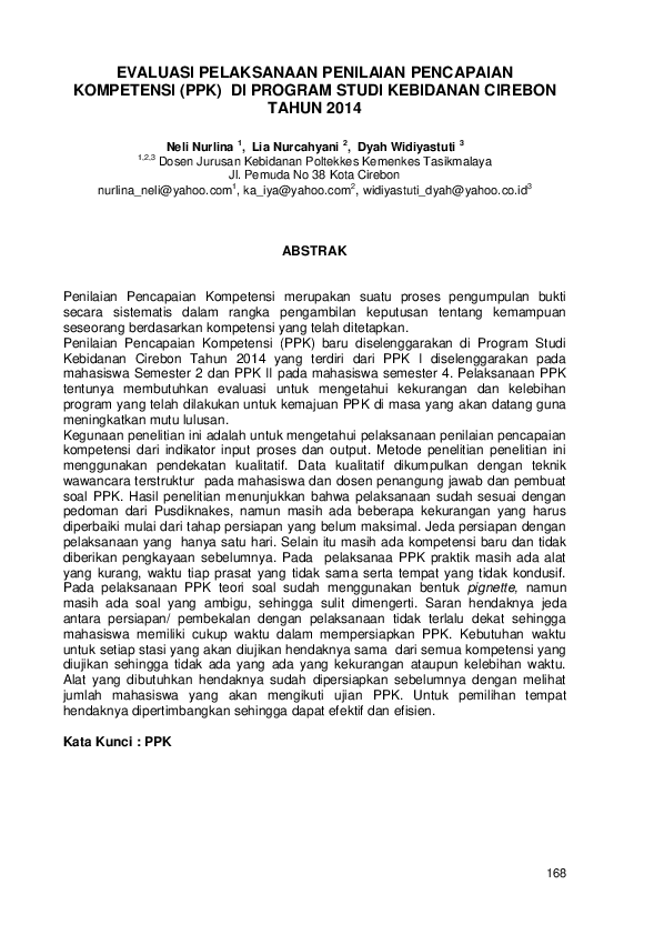 (PDF) Evaluasi Pelaksanaan Penilaian Pencapaian Kompetensi (PPK) DI Program Studi Kebidanan ...