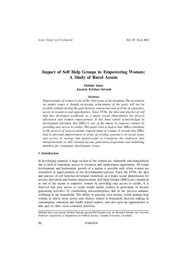 (PDF) Impact of Self Help Groups in Empowering Women : A Study of Rural ...