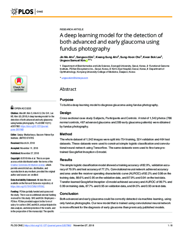 Pdf A Deep Learning Model For The Detection Of Both Advanced And Early Glaucoma Using Fundus 4806