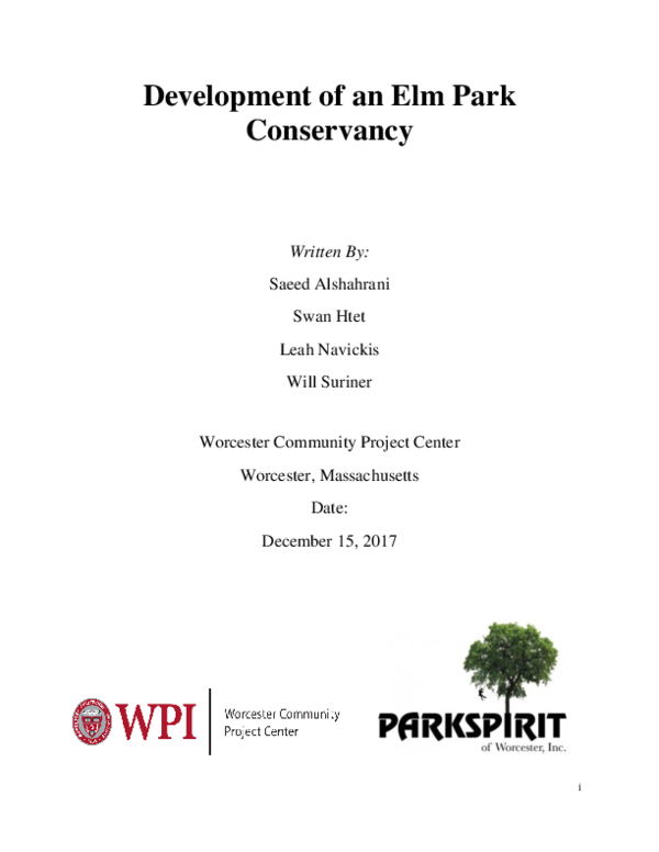 (PDF) Development of an Elm Park Conservancy
