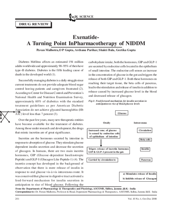 (PDF) Exenatide- A Turning Point InPharmacotherapy of NIDDM | Pavan ...