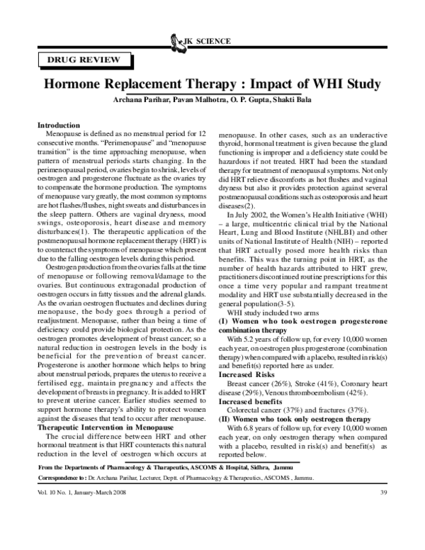 (PDF) Hormone Replacement Therapy: Impact of WHI Study