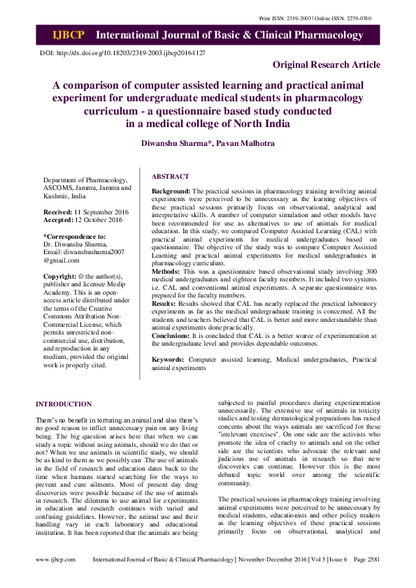 (PDF) A comparison of computer assisted learning and practical animal ...