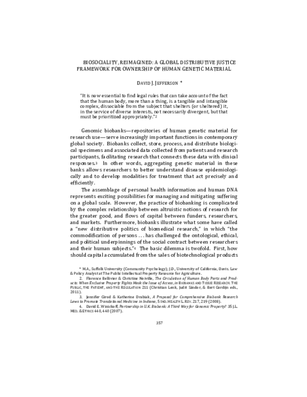 (PDF) Biosociality, Reimagined: A Global Distributive Justice Framework ...