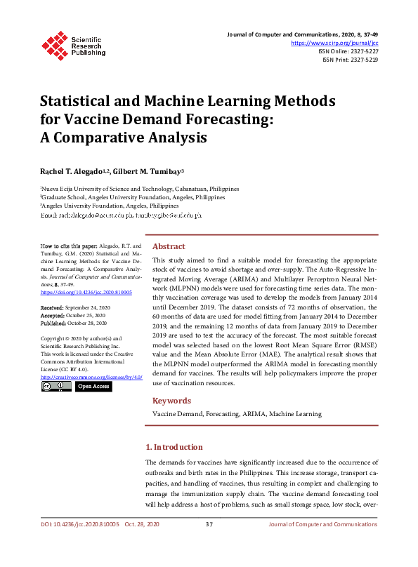 (PDF) Statistical and Machine Learning Methods for Vaccine Demand Forecasting: A Comparative ...