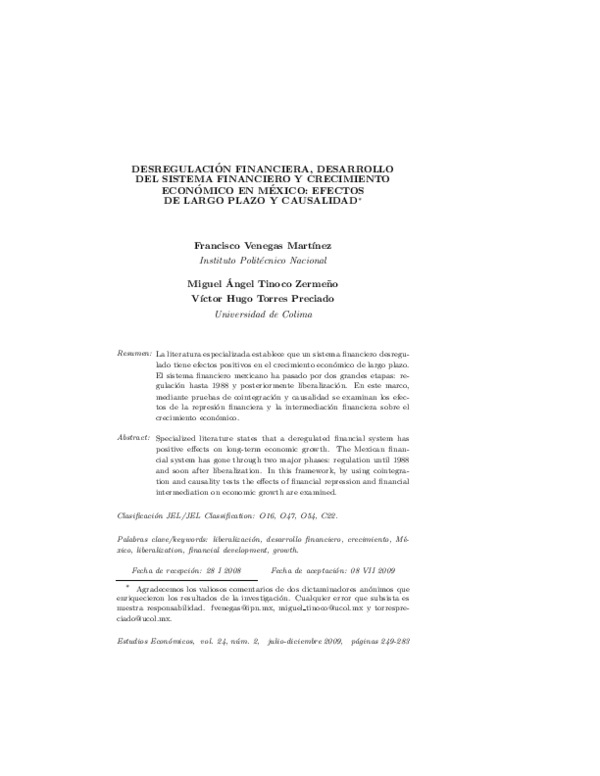 (PDF) Desregulación financiera, desarrollo del sistema financiero y ...