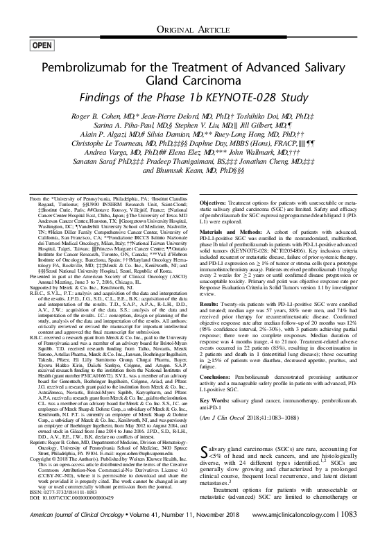 (PDF) Pembrolizumab for the Treatment of Advanced Salivary Gland ...