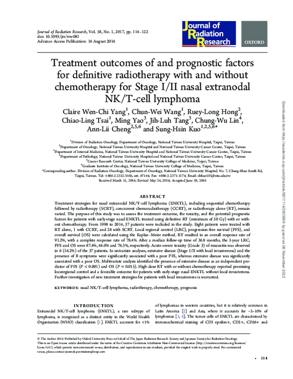 (PDF) Treatment outcomes of and prognostic factors for definitive ...