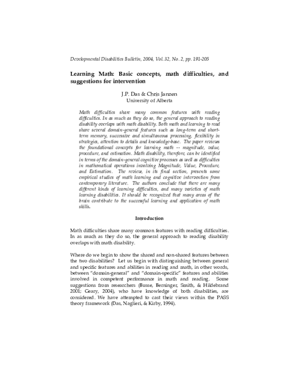 Pdf Learning Math Basic Concepts Math Difficulties And Suggestions 7300