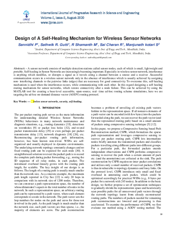 (PDF) Design of A Self-Healing Mechanism for Wireless Sensor Networks