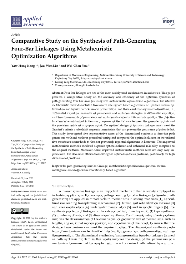 (PDF) Comparative Study on the Synthesis of Path-Generating Four-Bar ...