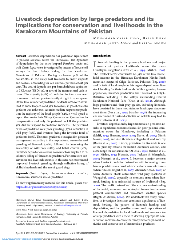 (PDF) Livestock depredation by large predators and its implications for ...