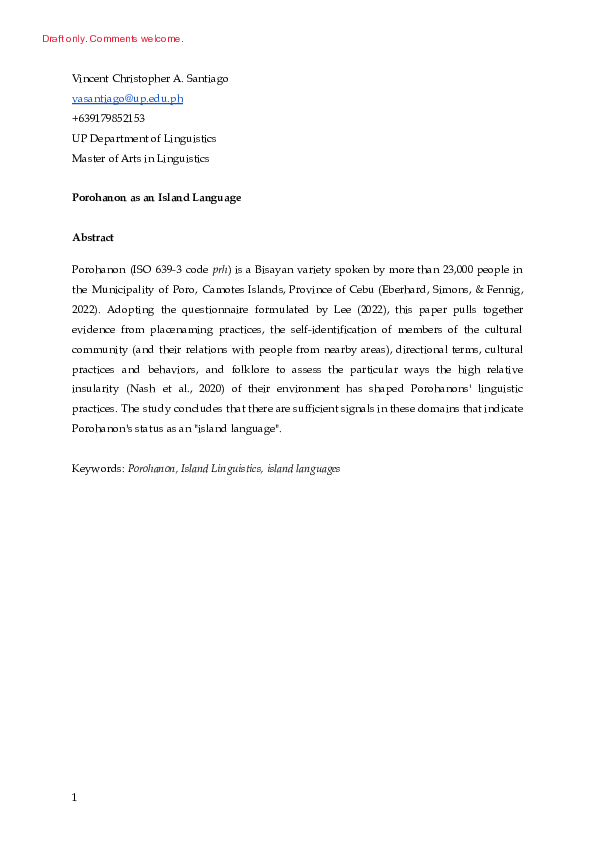 (PDF) Porohanon as an Island Language