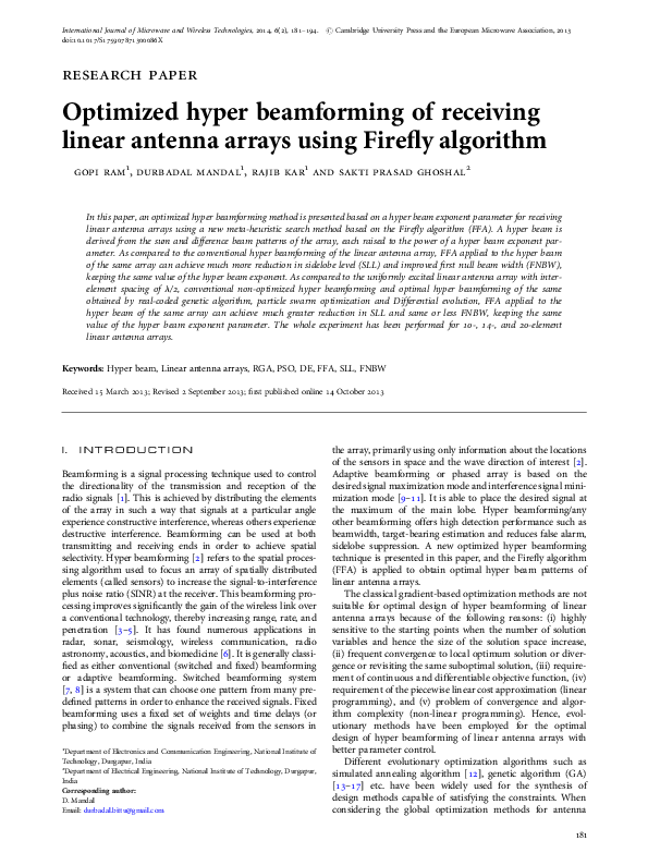 Pdf Optimizing Beamforming With Firefly Algorithm 6868