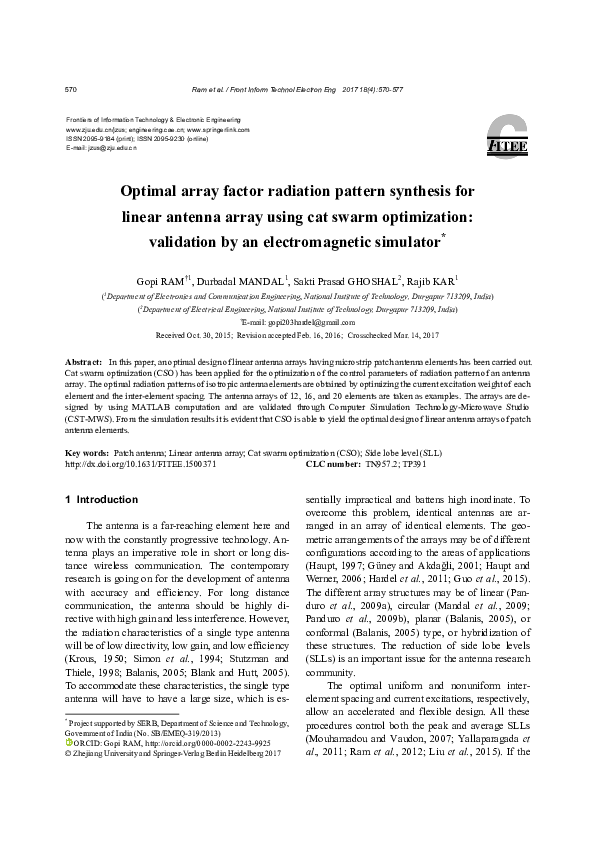 (PDF) Optimal array factor radiation pattern synthesis for linear antenna array using cat swarm ...