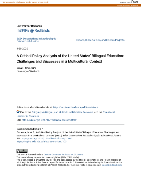 (PDF) A Critical Policy Analysis of the United States’ Bilingual ...