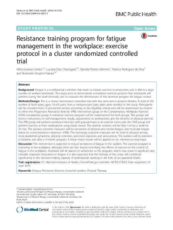 (PDF) Resistance training program for fatigue management in the ...