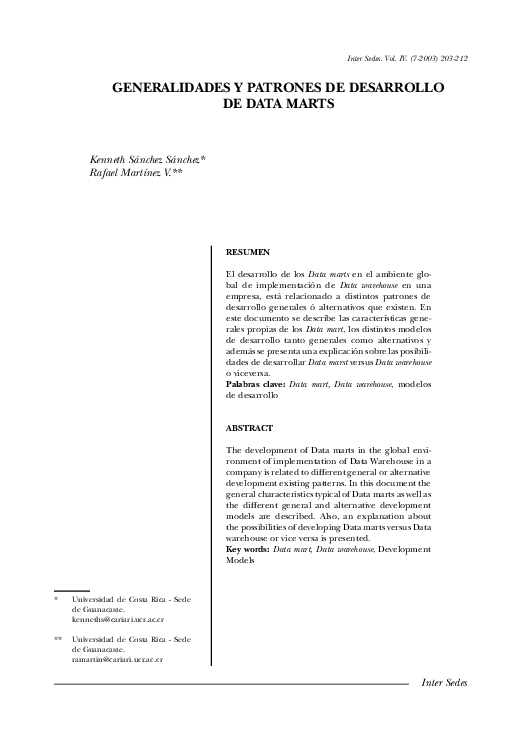 (PDF) Generalidades y Patrones De Desarrollo De Data Marts