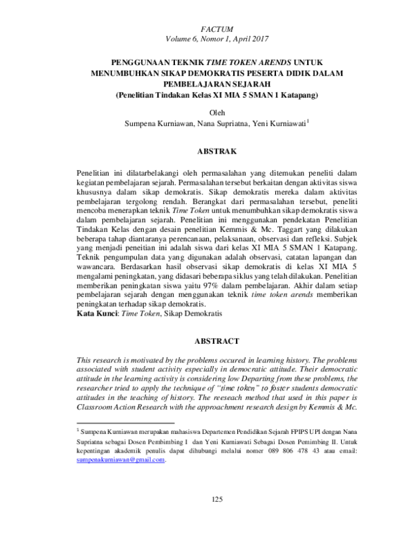 (PDF) PENGGUNAAN TEKNIK TIME TOKEN ARENDS UNTUK MENUMBUHKAN SIKAP DEMOKRATIS PESERTA DIDIK DALAM ...